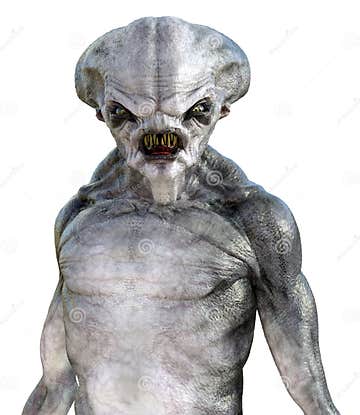 Illustration of the Upper Torso of Alien with Long Sharp Teeth Looking ...