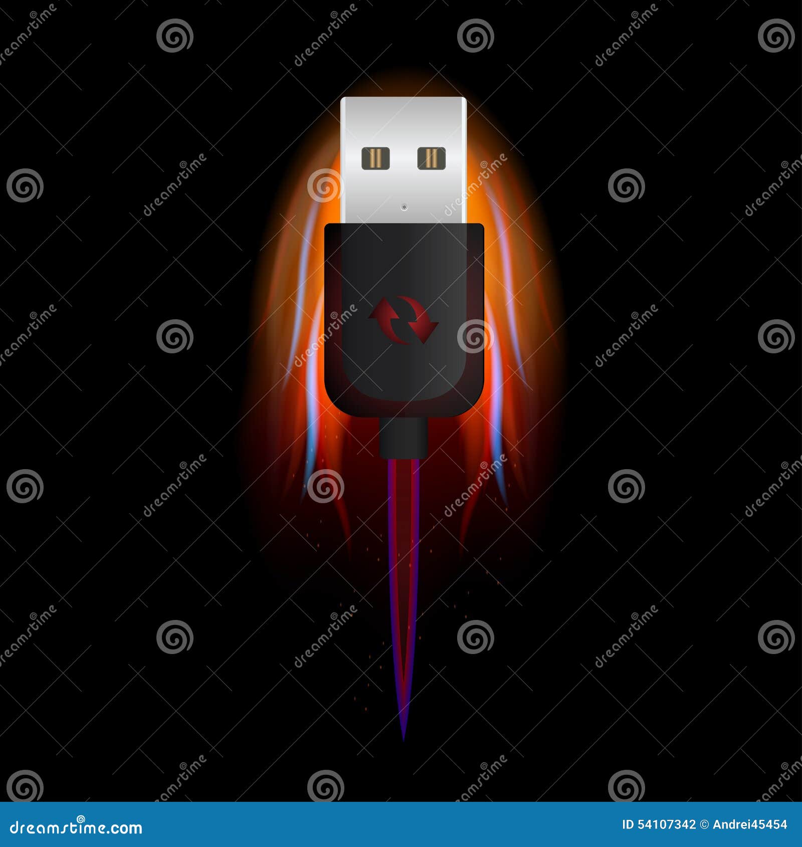Illustration USB on Fire stock illustration. Illustration of color ...