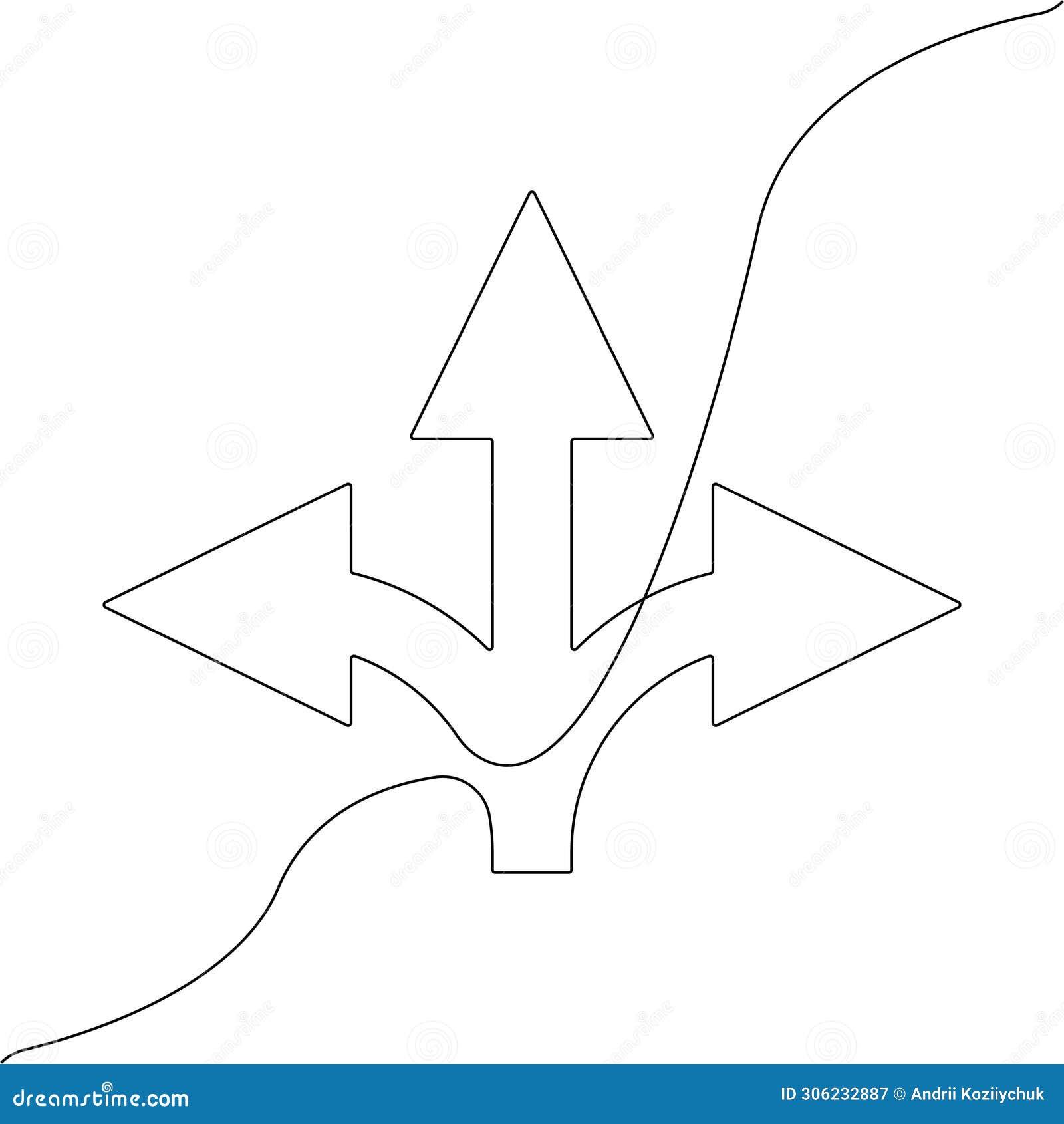 Arrows in Three Directions Icon Line Continuous Drawing Vector. One ...