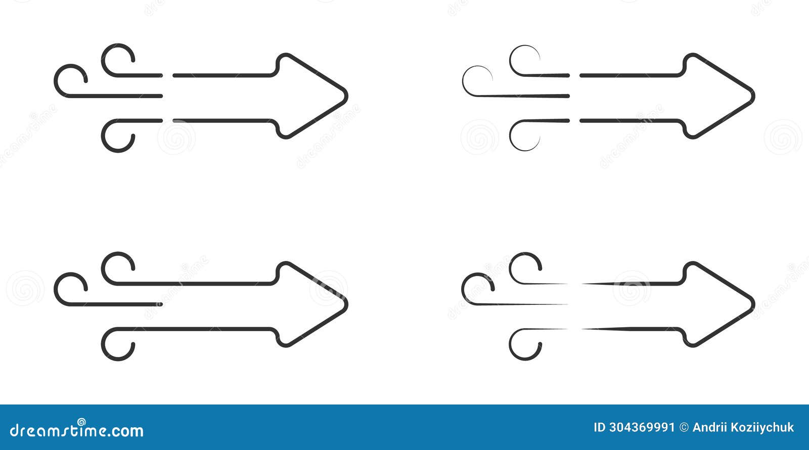 Black Arrows Vector Set. Arrows with Tails from the Wind Vector. Wind ...