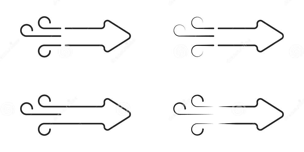 Black Arrows Vector Set. Arrows with Tails from the Wind Vector. Wind ...
