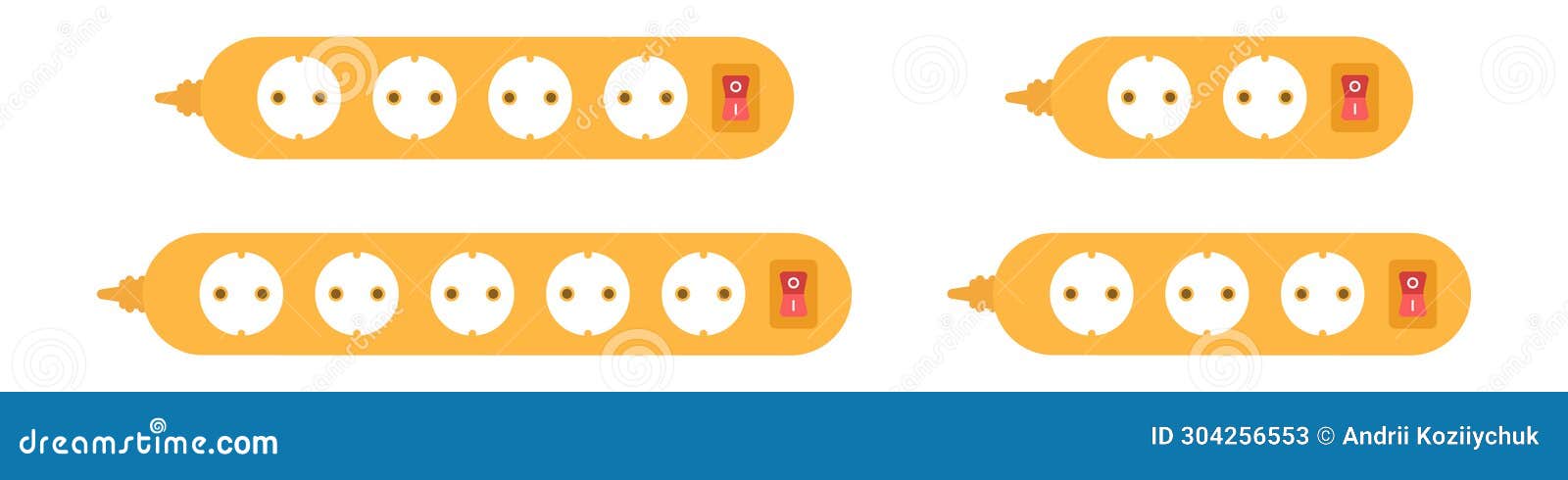 Extension Cords Vector Icon Set. Multi-socket Adapter. Many Connectors ...