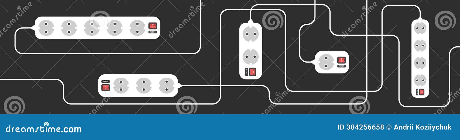 Extension Cords Vector Icon Set. Multi-socket Adapter. Many Connectors ...