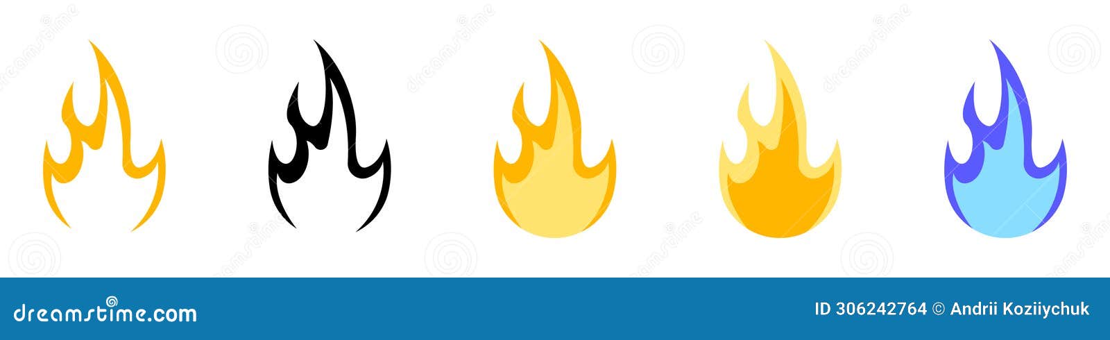 Flames Vector Set. Fire Icons Set in Flat Style. Ignition on a White ...