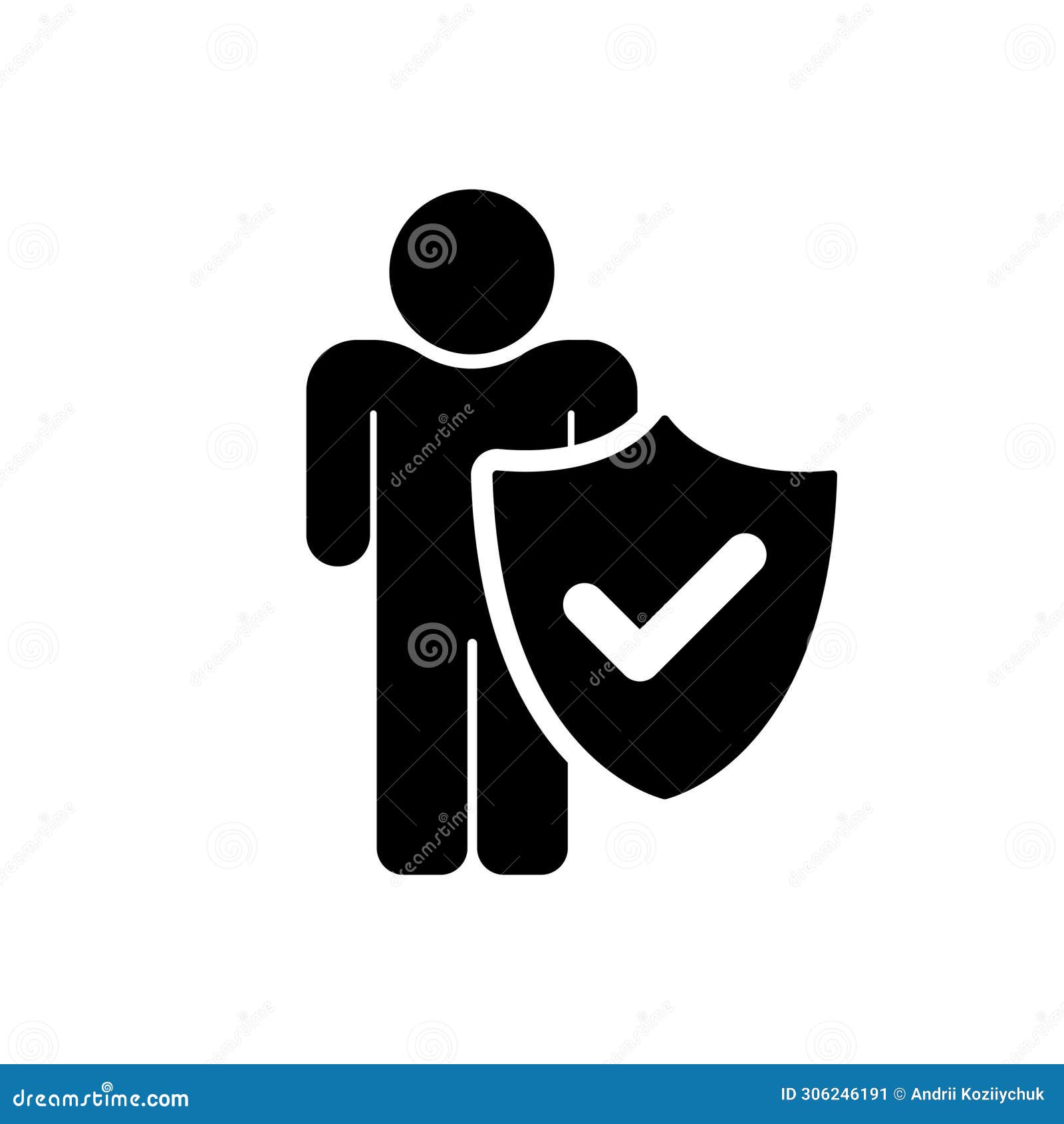 Person Protected Icon. Man with Shield Insured Icon. Vector Icon of a ...