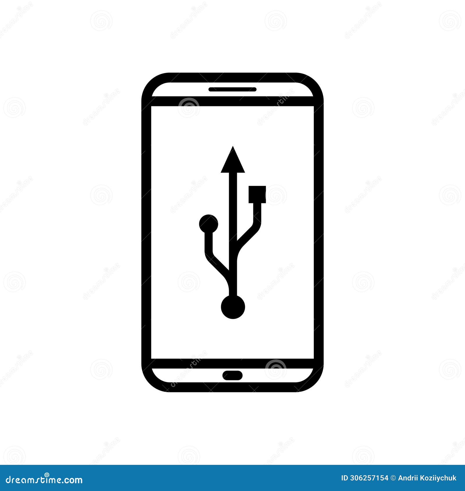 Simple Outline Icon of Smartphone with USB Icon on Screen. Icon ...