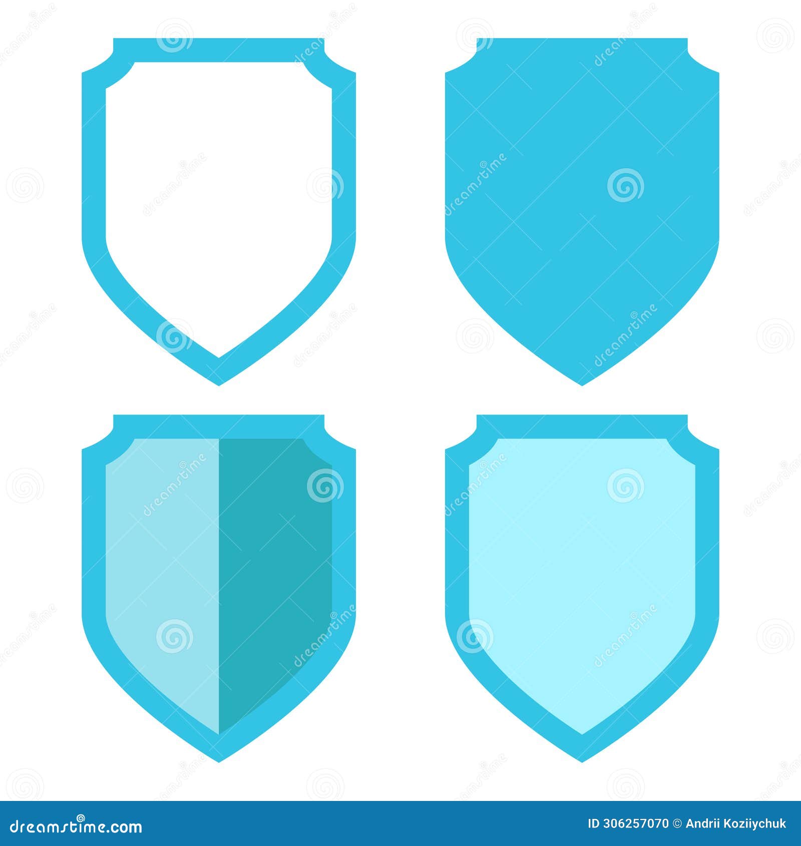 Vector Set of Four Blue Shields. Shield Outline Icon. Vector Set of ...