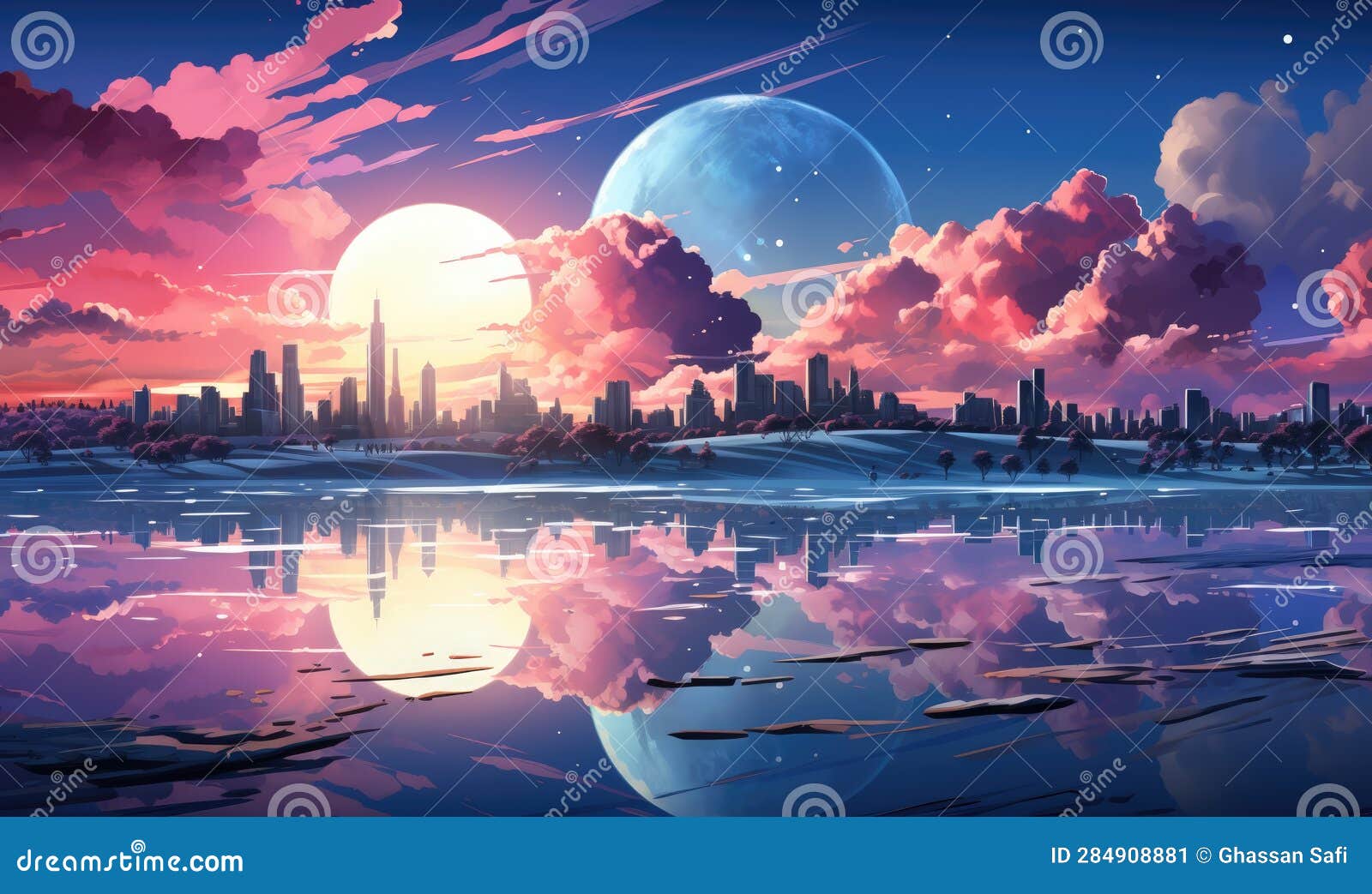 A Utopic Futuristic City on an Alien Planet with Two Big Moons and ...