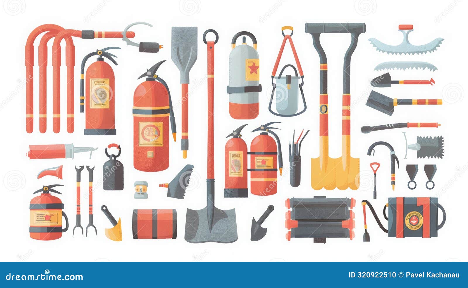Illustration of a Variety of Firefighting Tools and Equipment Stock ...
