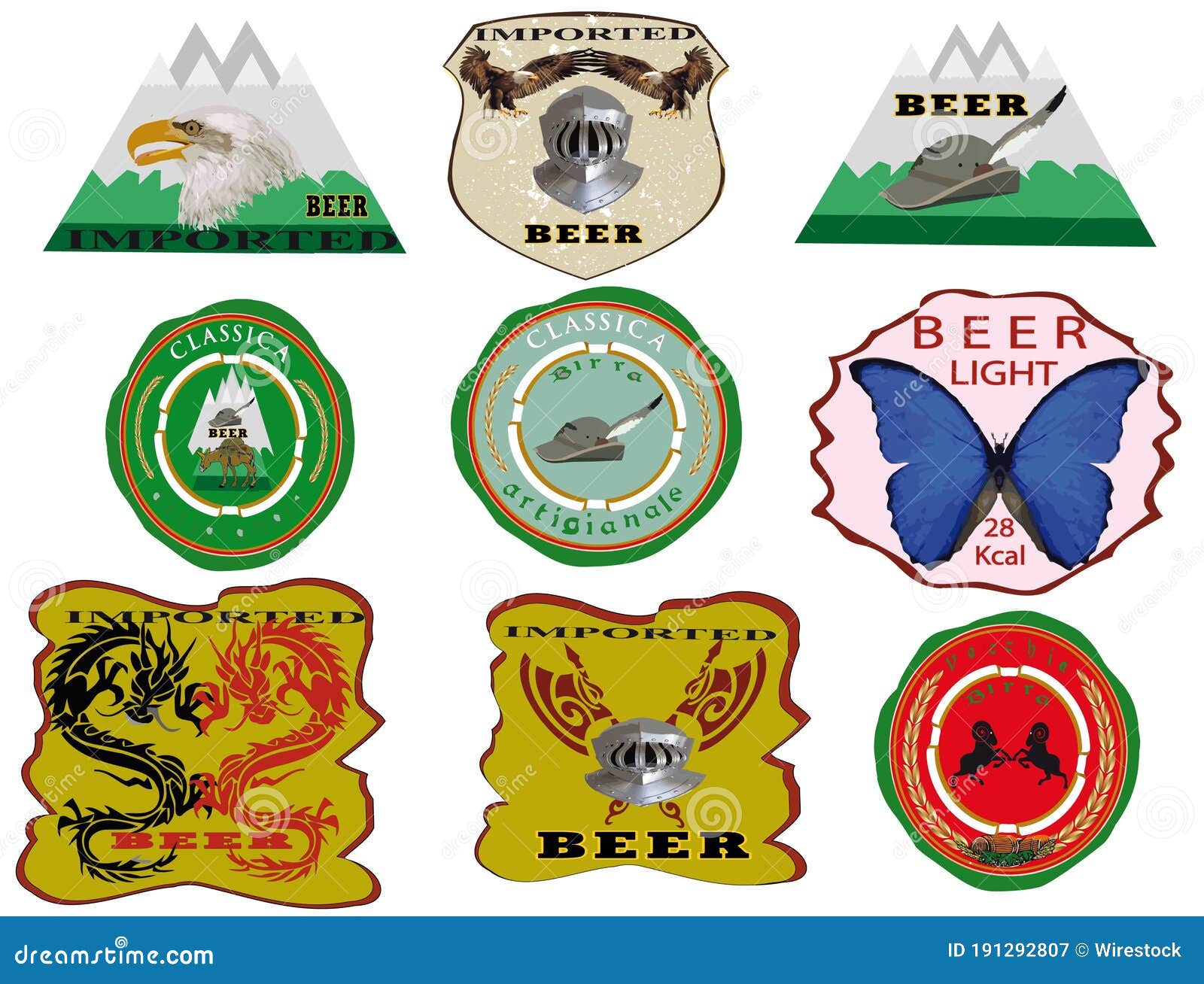 Illustration of Various Beer-themed Stickers Isolated on a White ...