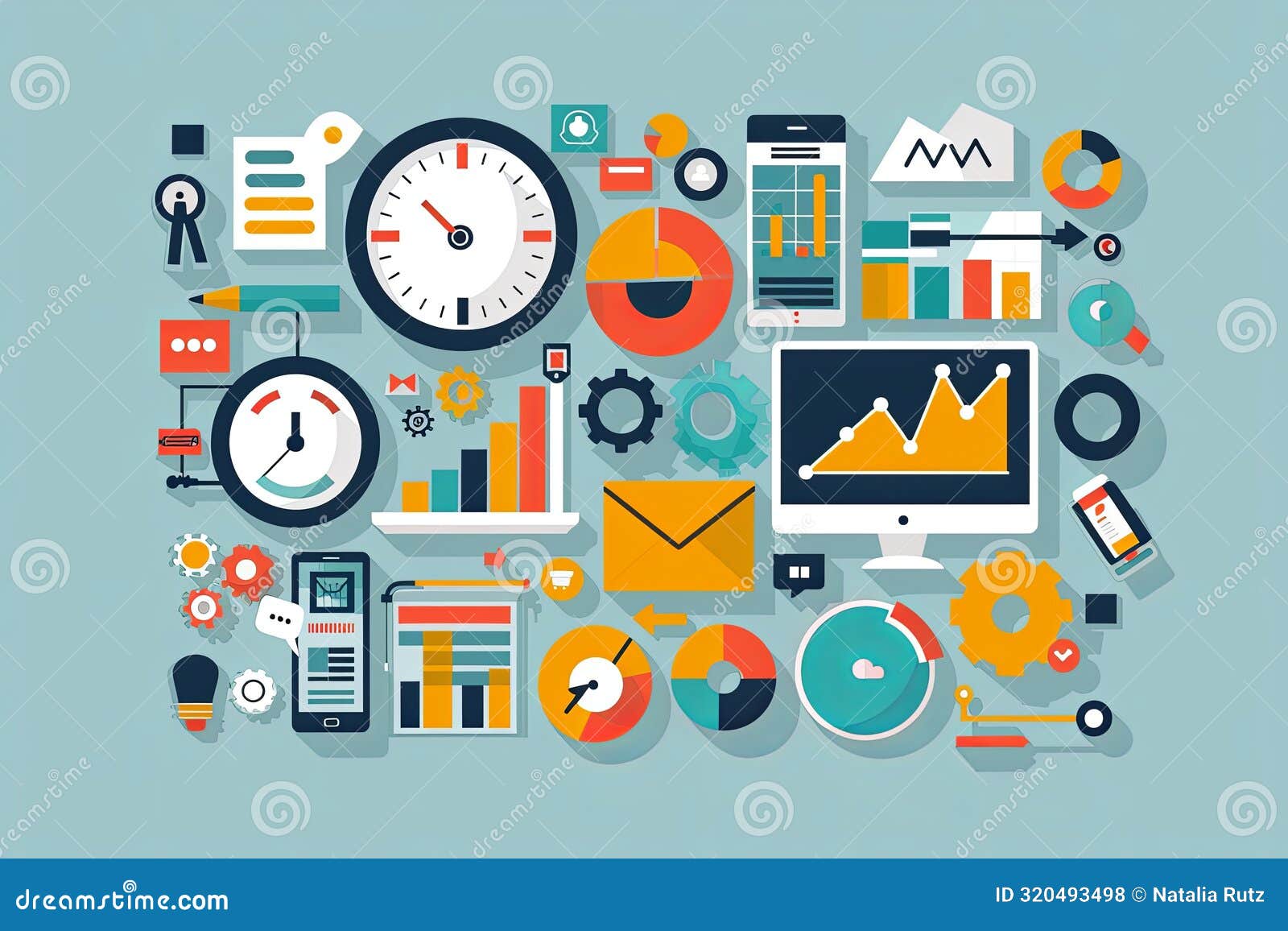 Illustration of Various Business and Data Analysis Icons, Including ...