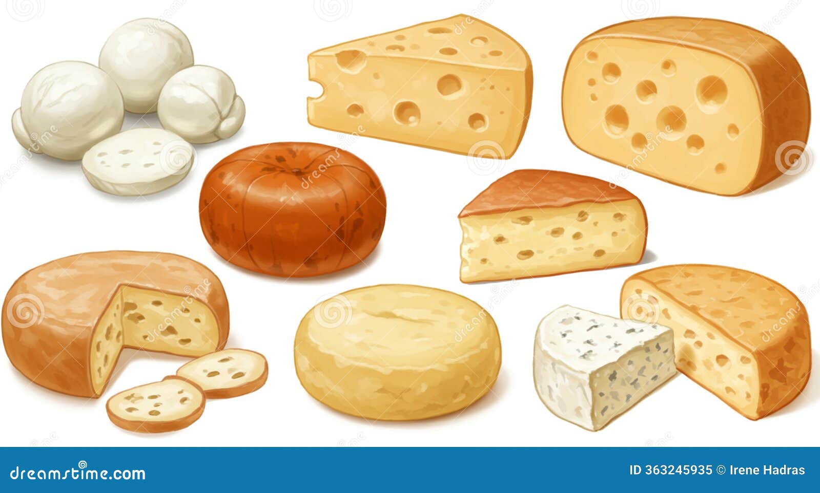 Illustration of Various Cheese Types, Showcasing Different Textures and ...