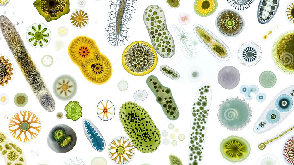 Illustration of Various Colorful Microscopic Organisms Against a White ...