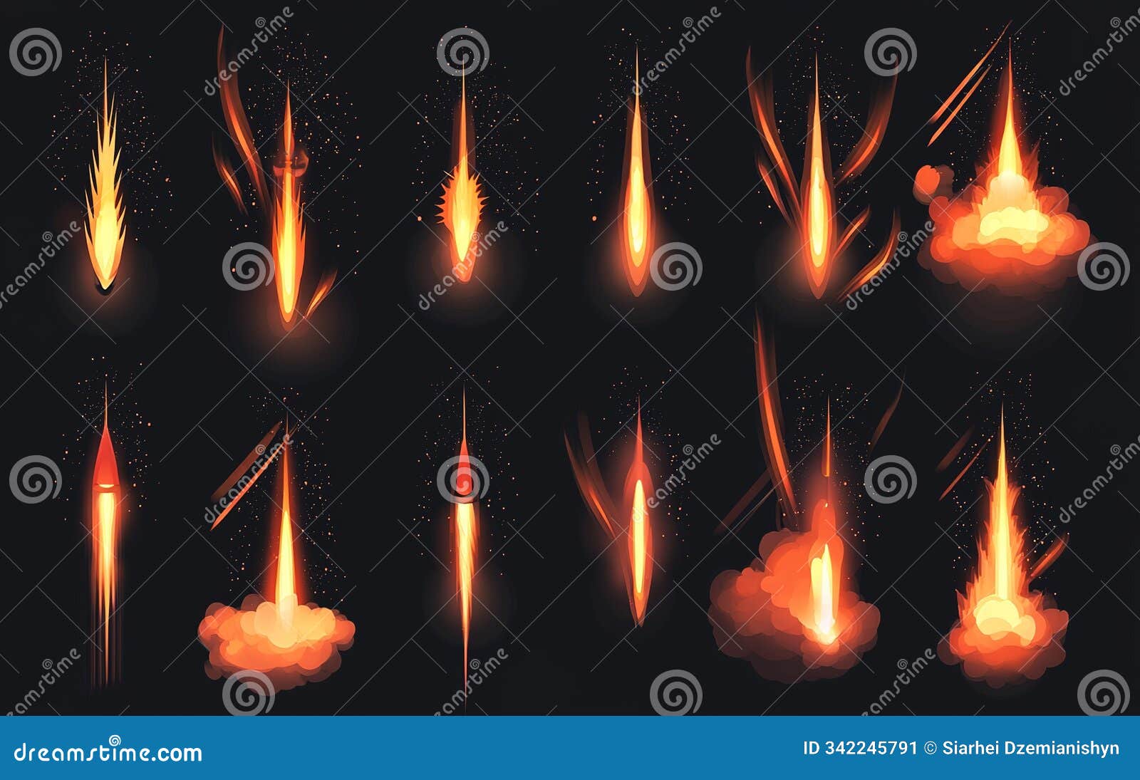 Illustration of Various Fire and Explosion Effects in a Dark Background ...