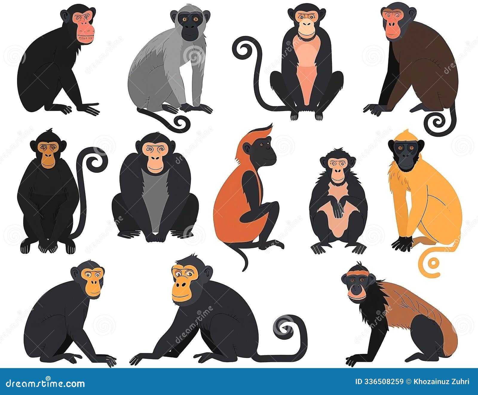 Illustration of Various Monkey Species - Diverse Primate Collection on ...
