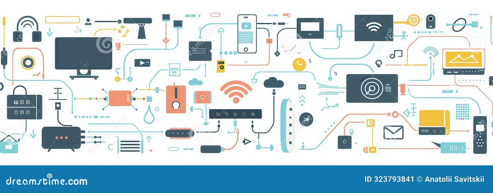 An Illustration of Various Network Devices Including Routers, Modems ...