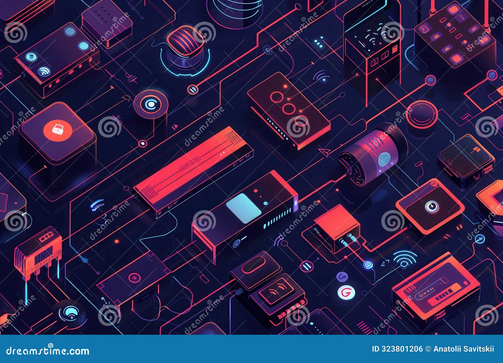 An Illustration of Various Network Devices, Such As Routers, Modems ...