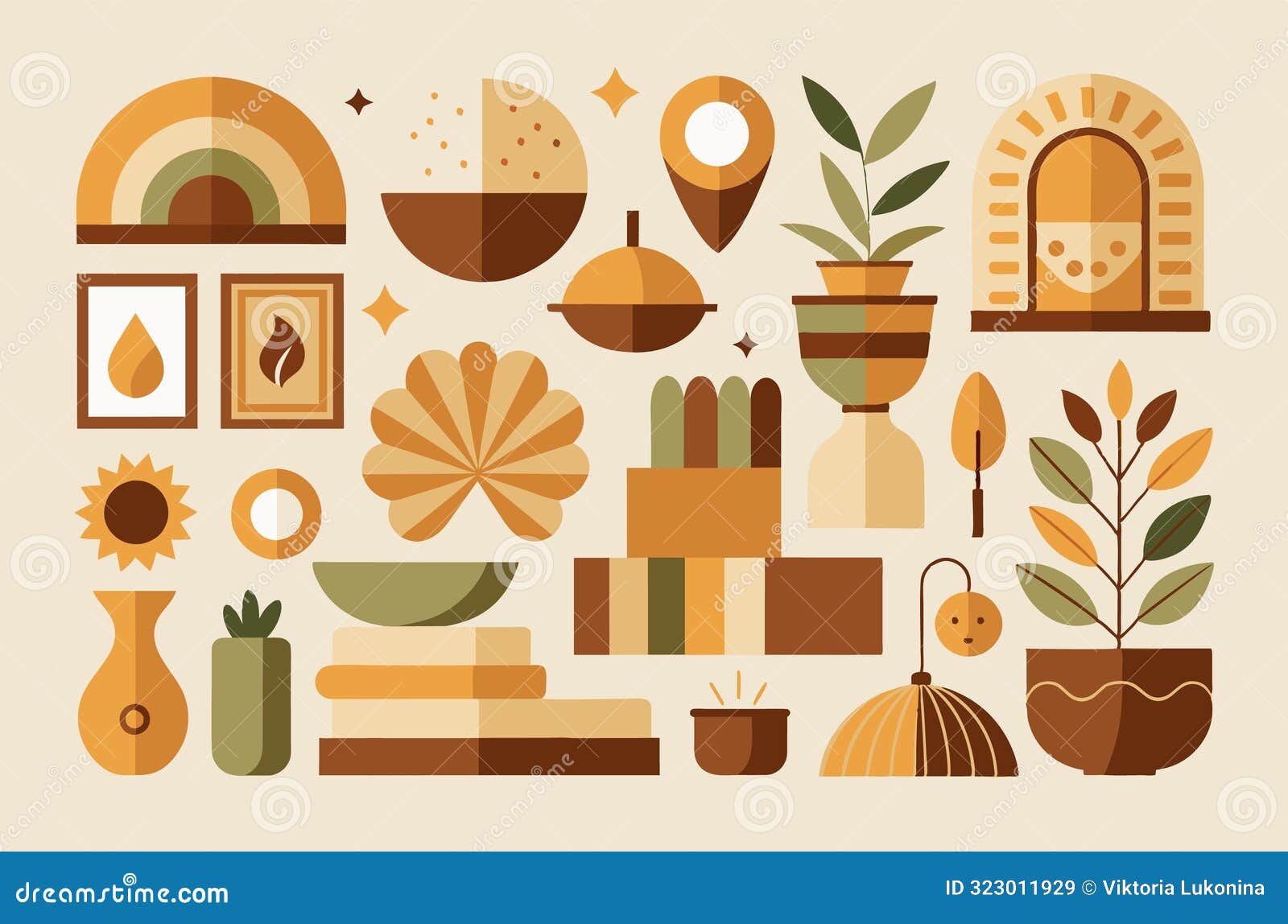 Illustration of Various Objects and Plants Designed in a Flat Style ...