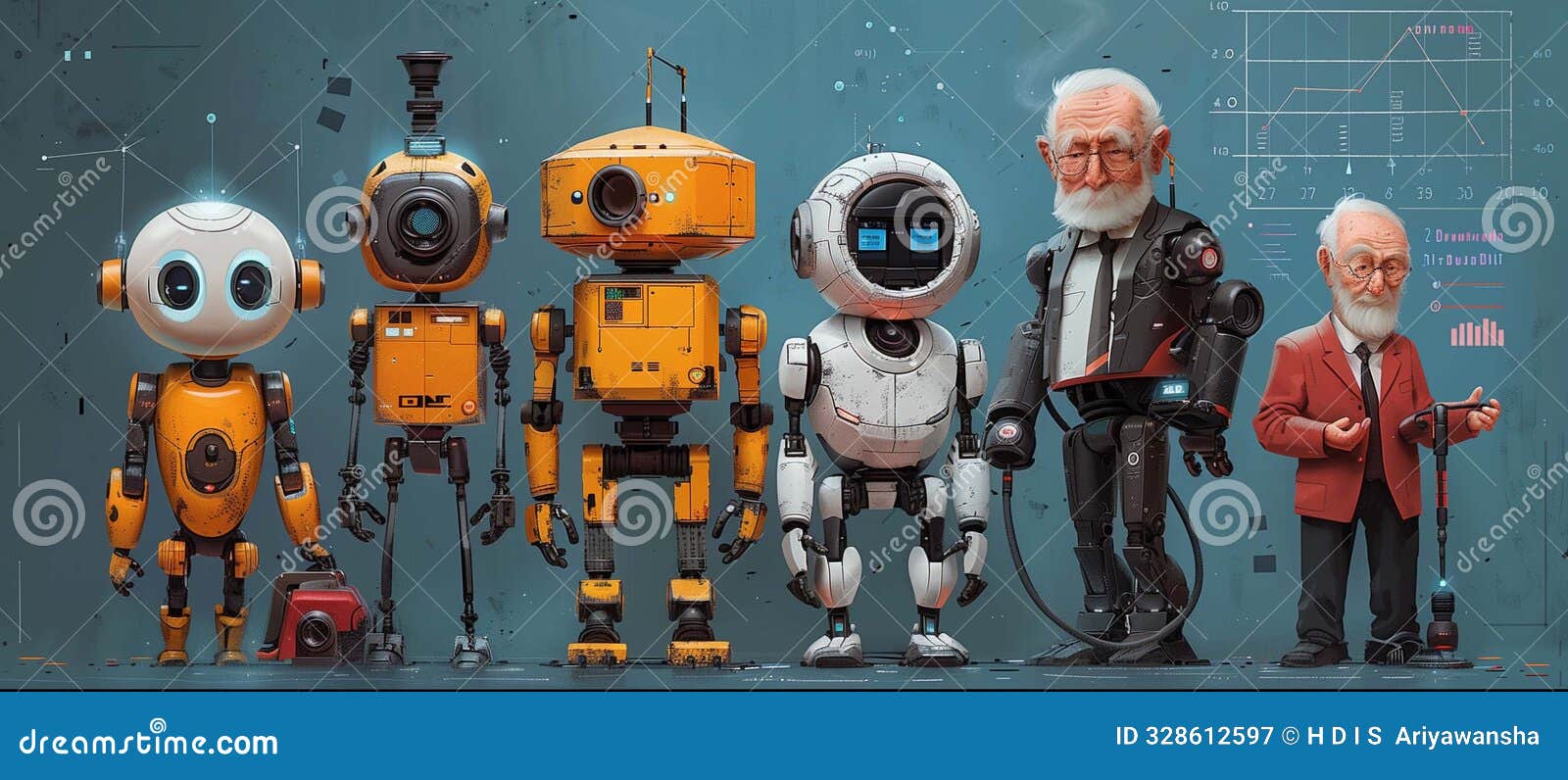 Robots With Scientist In Protective Suit Making Experiments In Lab ...