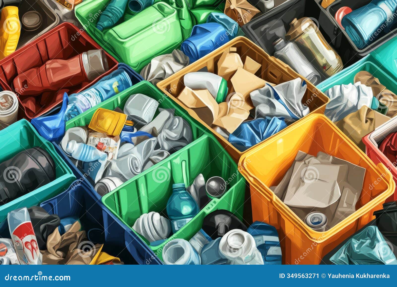 Waste Sorting into Specific Bins Stock Illustration - Illustration of ...