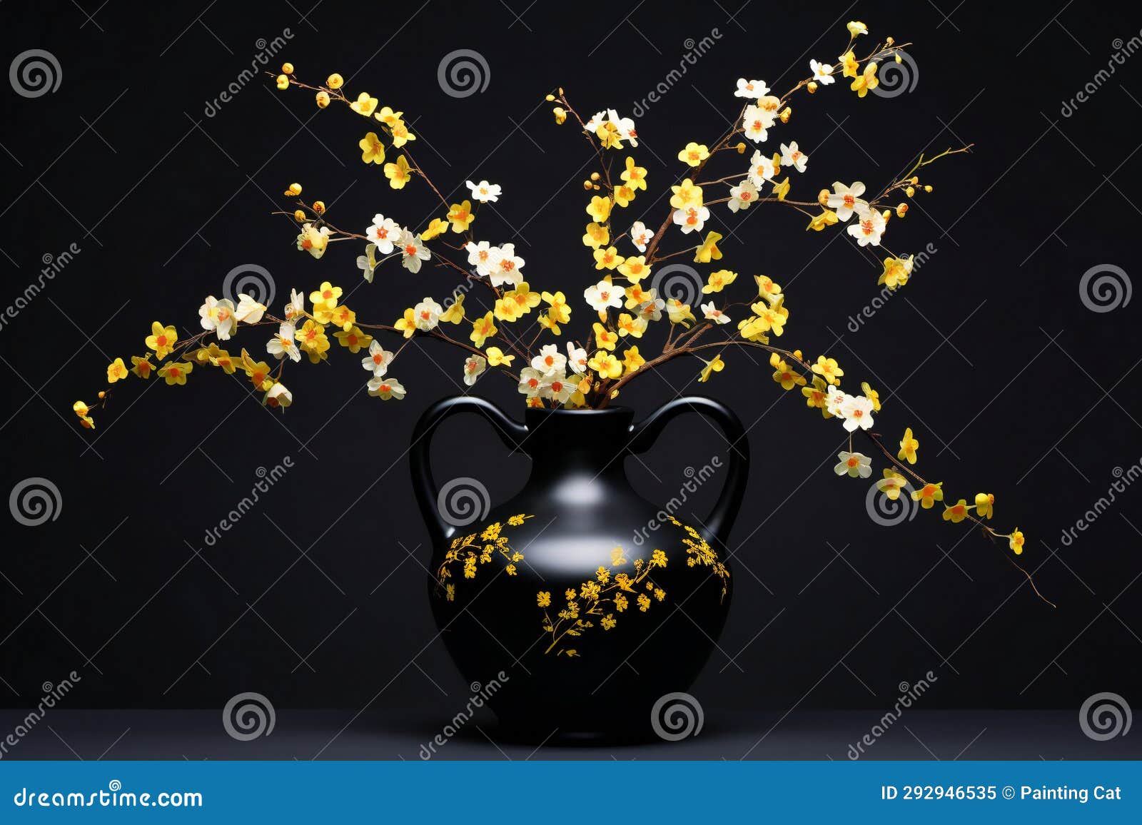 Vase with Spring Flowers on Black Background Stock Illustration ...
