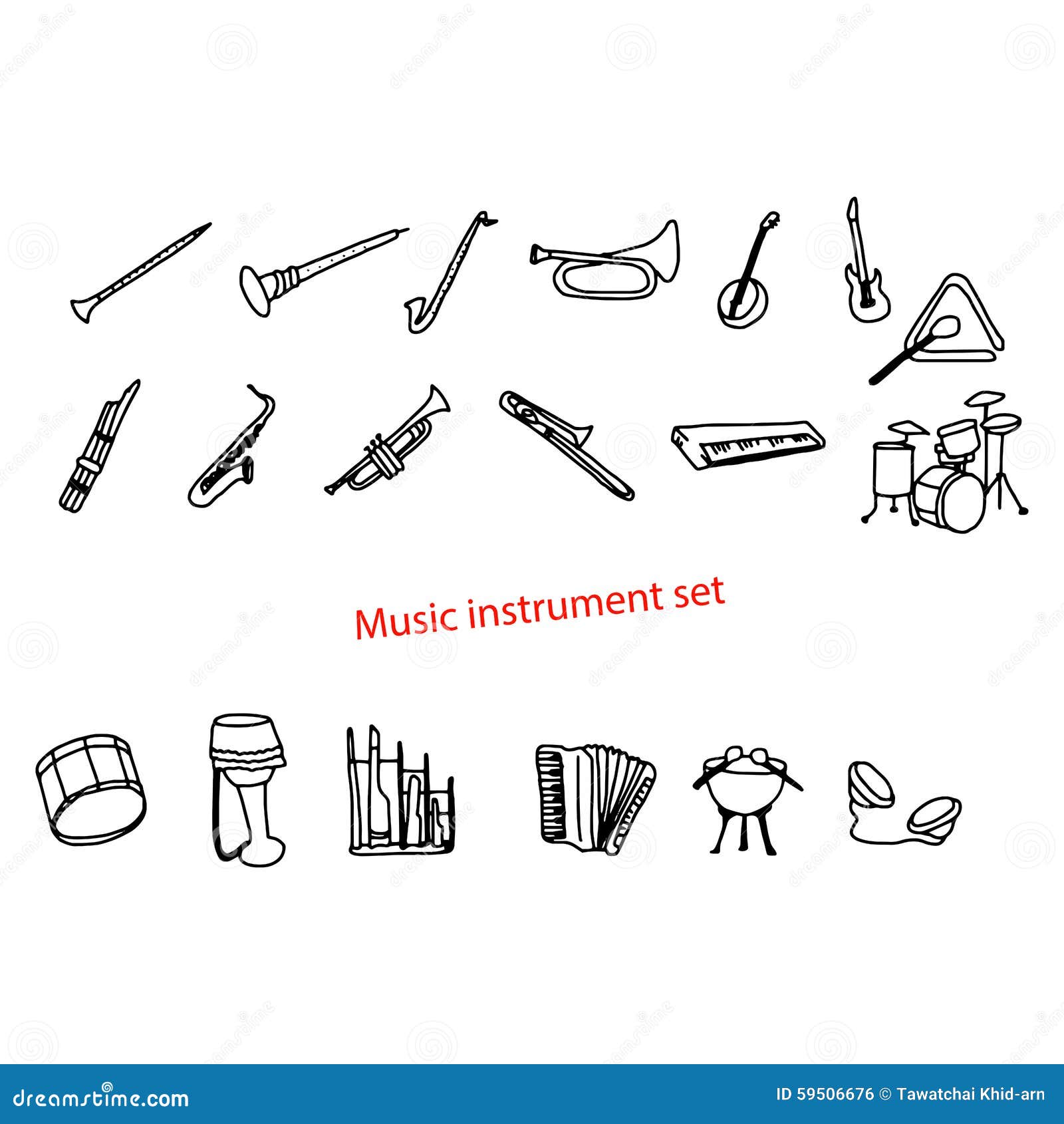 Illustration Vector Doodles Hand Drawn Music Instrument Set. Stock ...