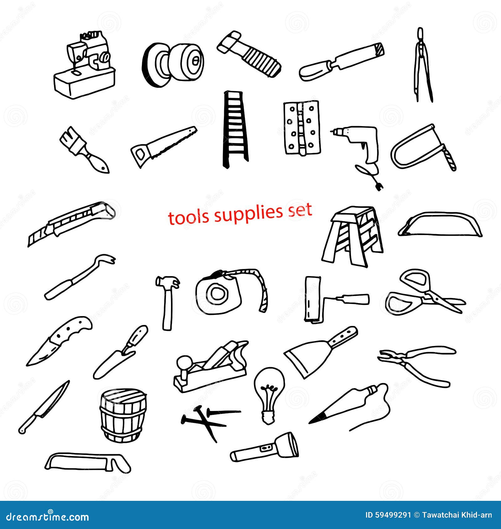 Illustration Vector Doodles Hand Drawn Tools Supplies Set. Stock Vector ...