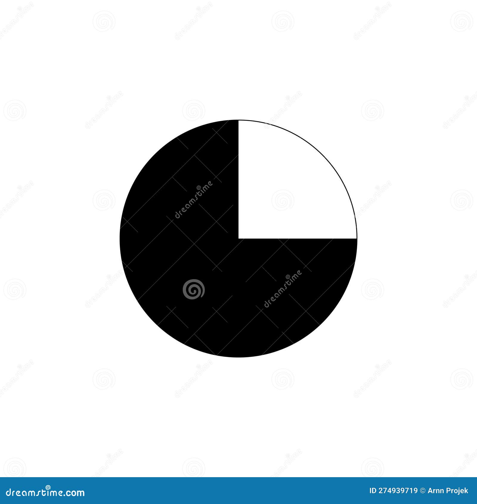 Illustration Vector Graphic of Black and White Three-quarter Pie Chart ...