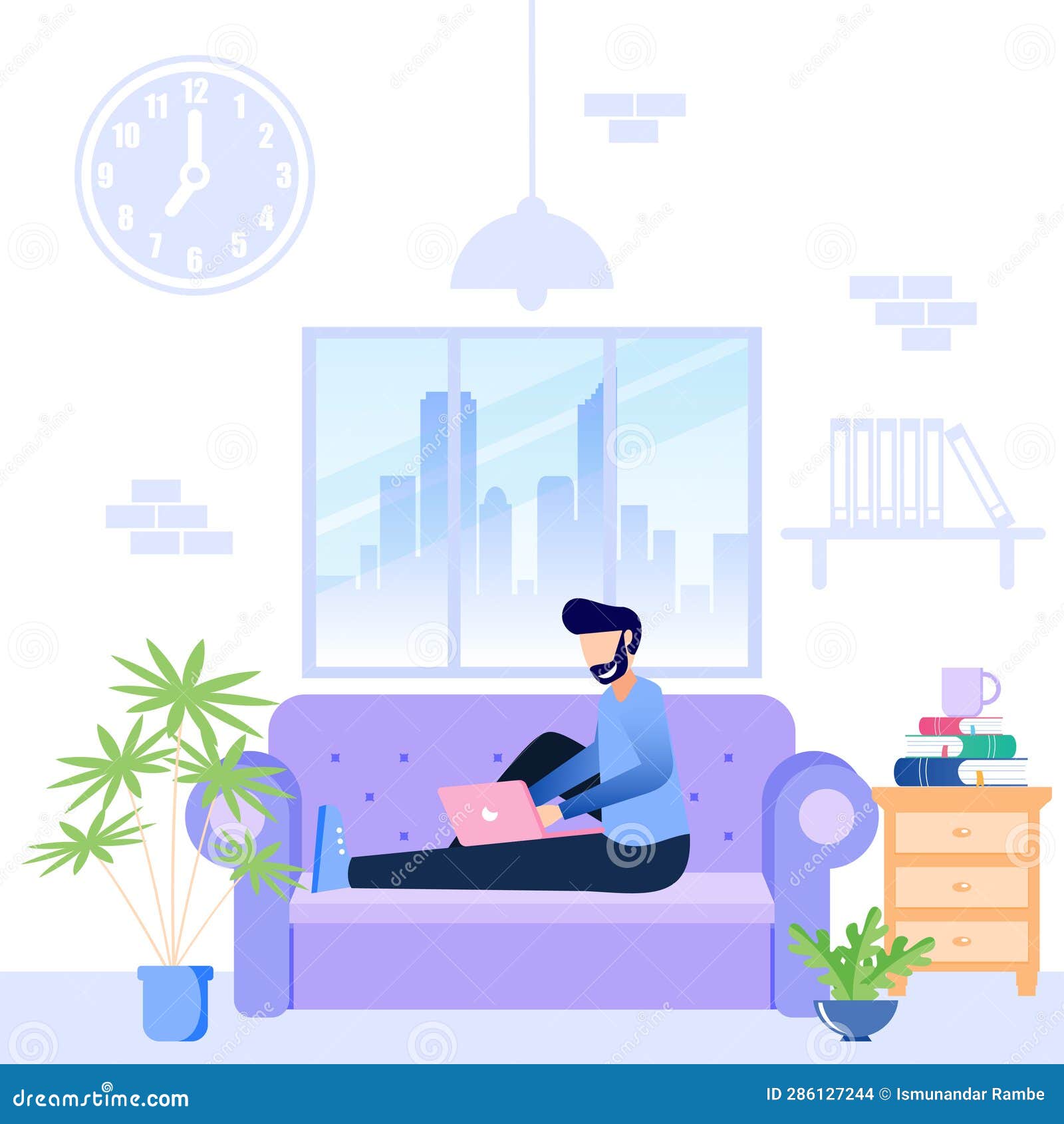 Illustration Vector Graphic Cartoon Character of Work at Home Stock ...