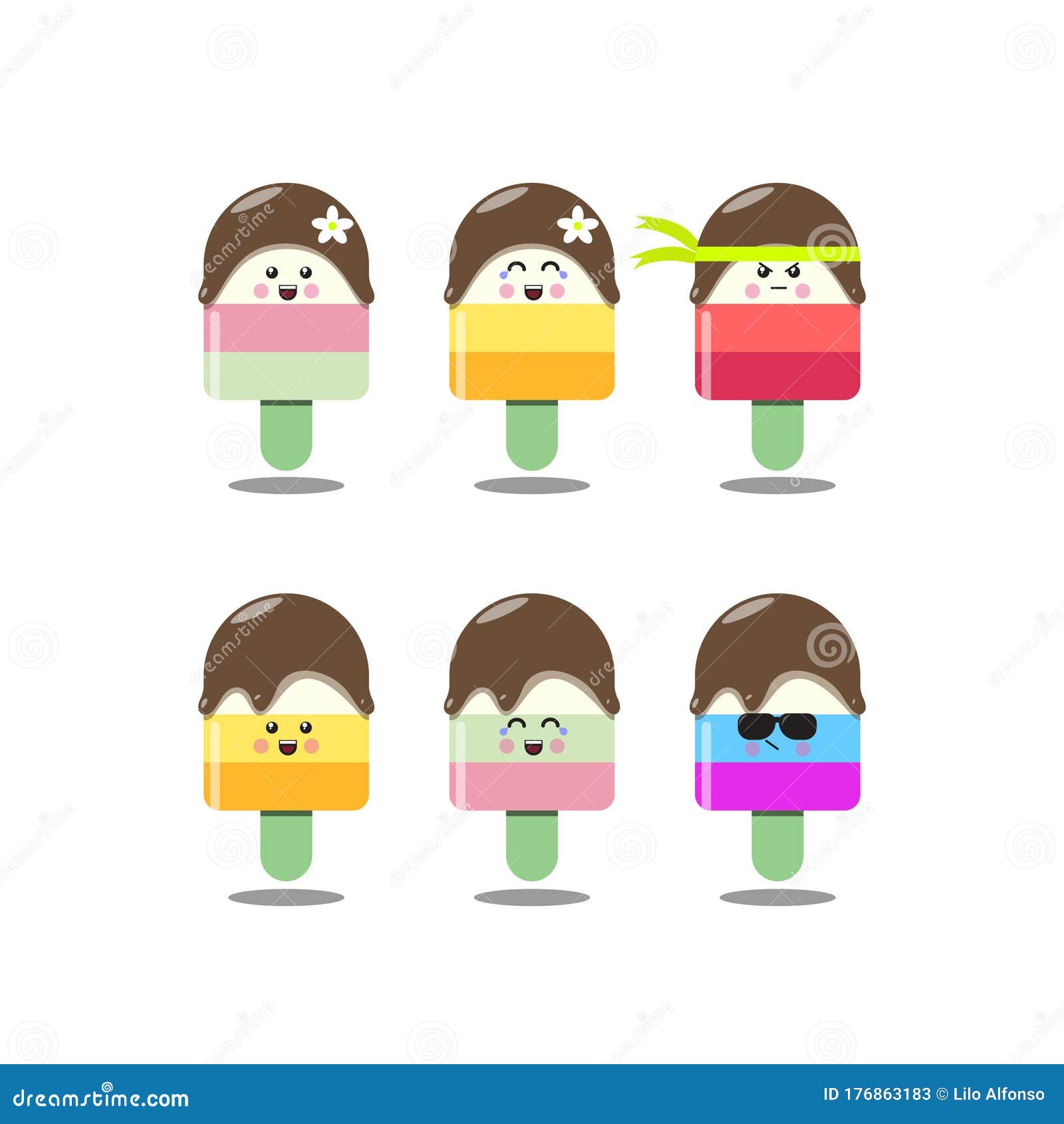 Illustration Vector Graphic of Ice Cream Character in Multiple ...