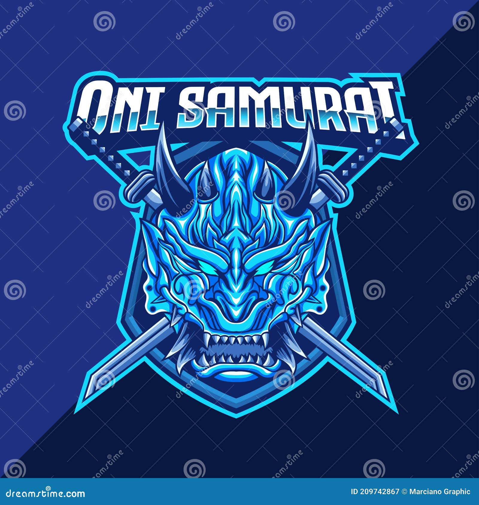 Mask Of A Samurai With Horns And Glowing Eyes On A Black Background ...