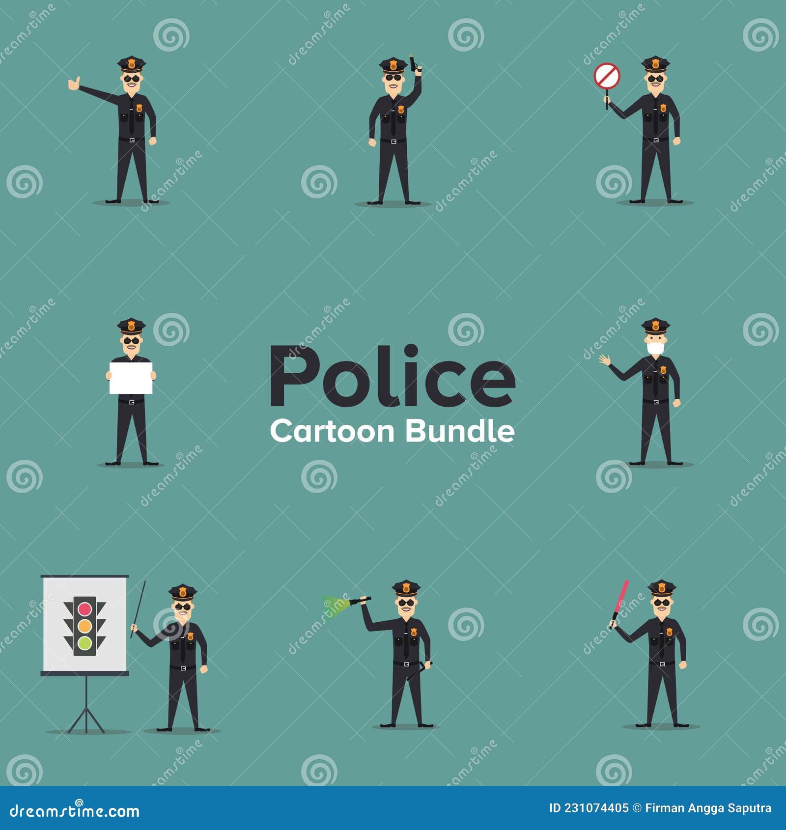 Illustration Vector Graphic of Police Cartoon Bundle Stock Vector ...