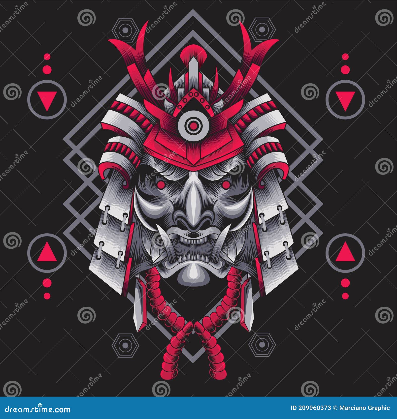Samurai Ronin Head Illustration with Sacred Geometry Background Stock ...