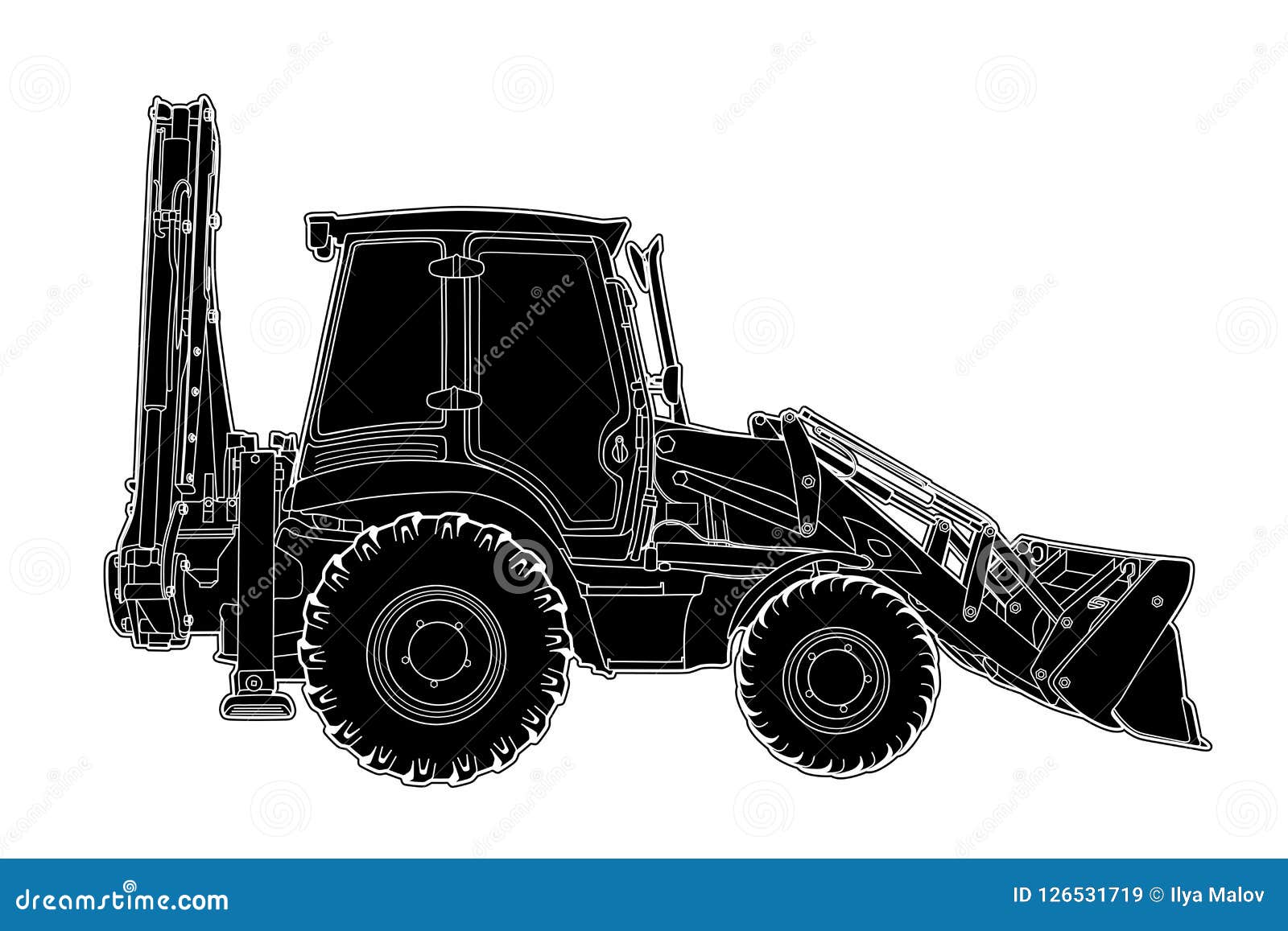 Technical Draw of Excavator Grader Machine Vector Stock Vector ...