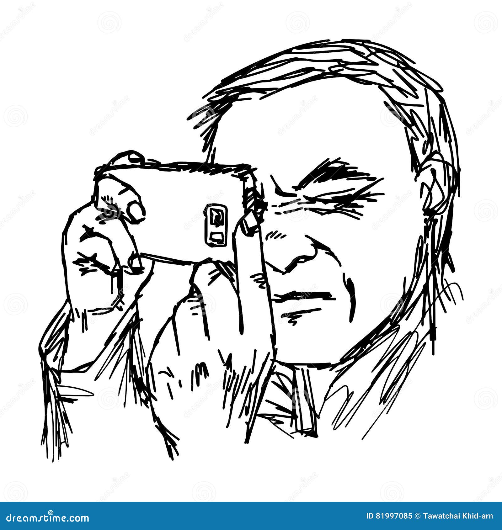 Illustration Vector Hand Drawn Man Taking a Photo with Mobile Ph Stock ...