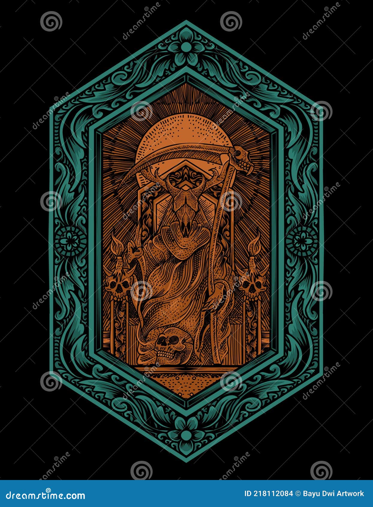 Illustration Vector King Satan on Gothic Engraving Ornament Style Stock ...