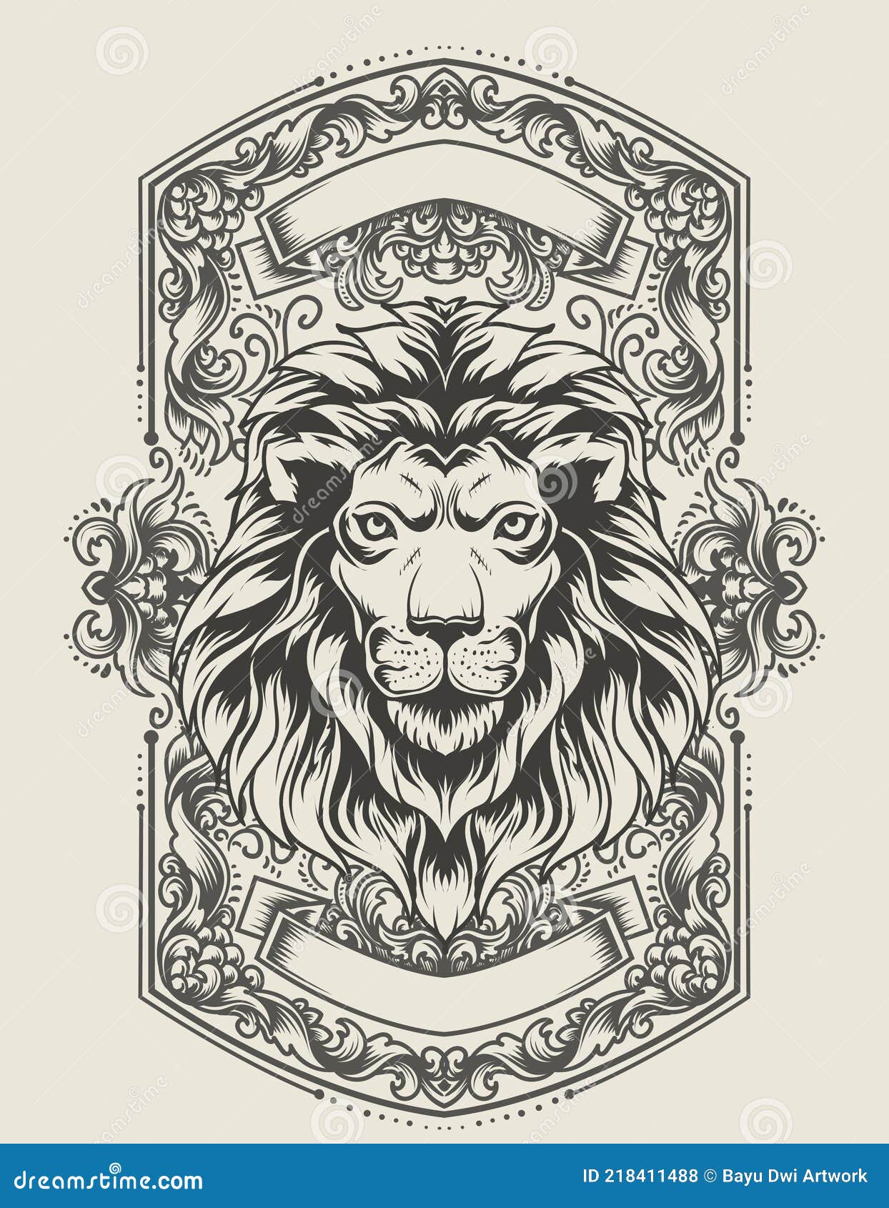 Illustration Vector Lion Head with Engraving Ornament Stock Vector ...