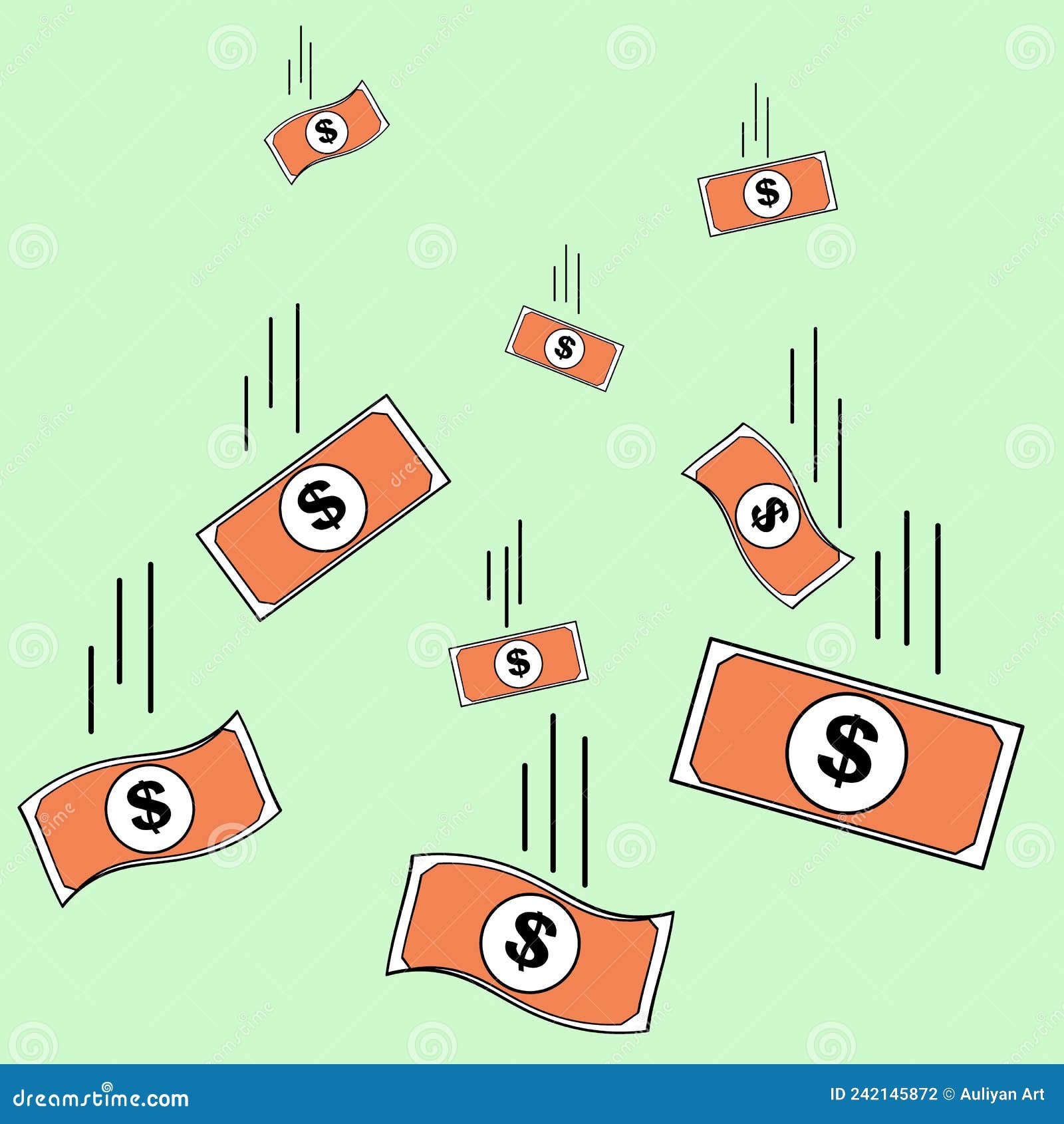 Illustration Vector of Money Drop. Rain of Money in Flat Cartoon Style ...