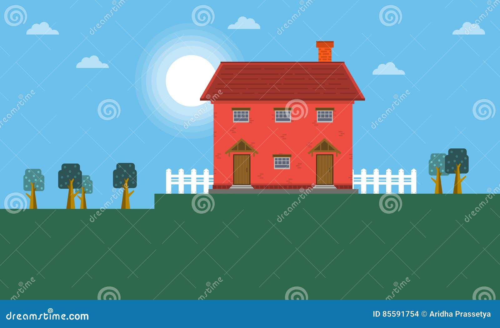 Illustration Vector of Red House Landscape Stock Vector - Illustration ...
