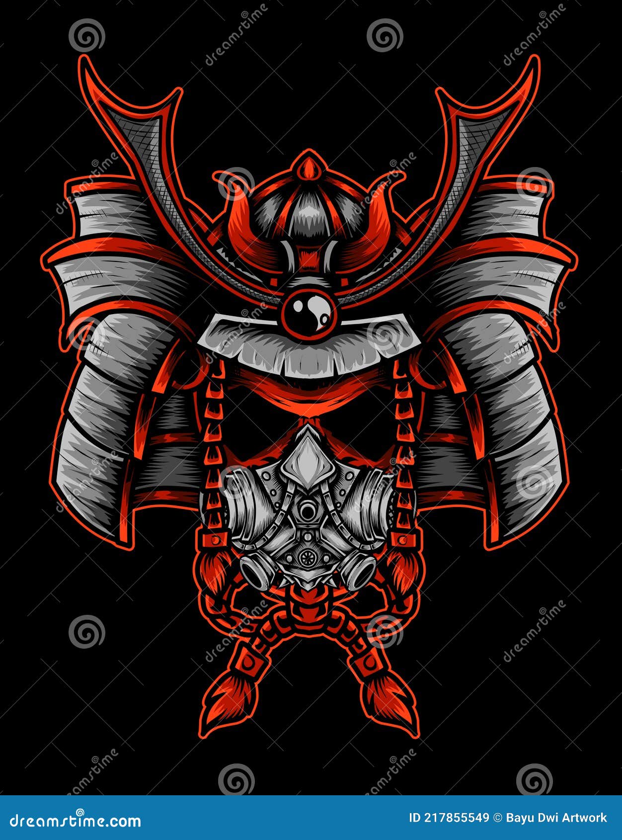 Samurai Skull - Japanese Evil - Black And White - Fighter Illustration ...