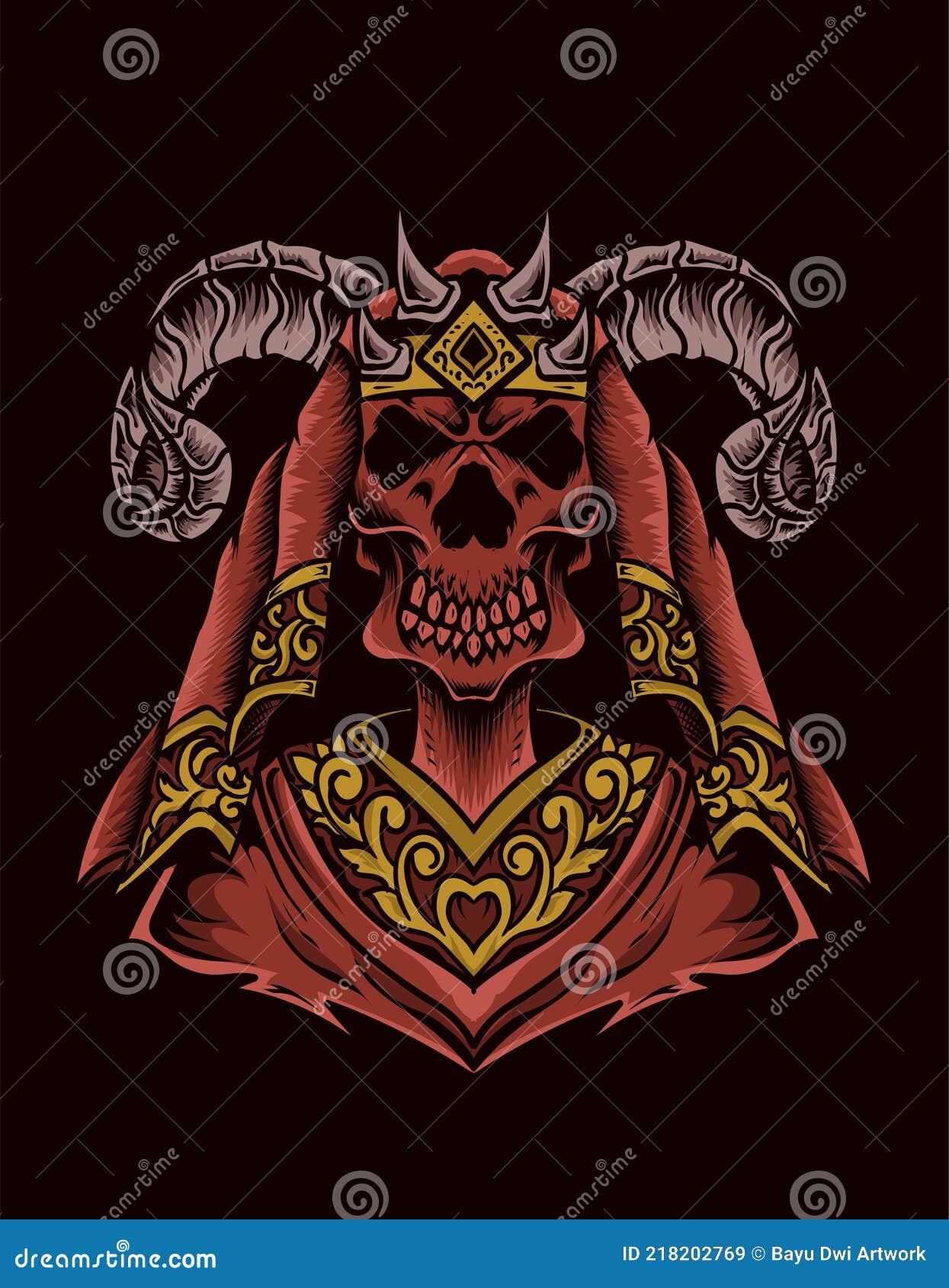 Scary Demon With Evil Symbols On Wings And Pentagram On Blue Texture ...