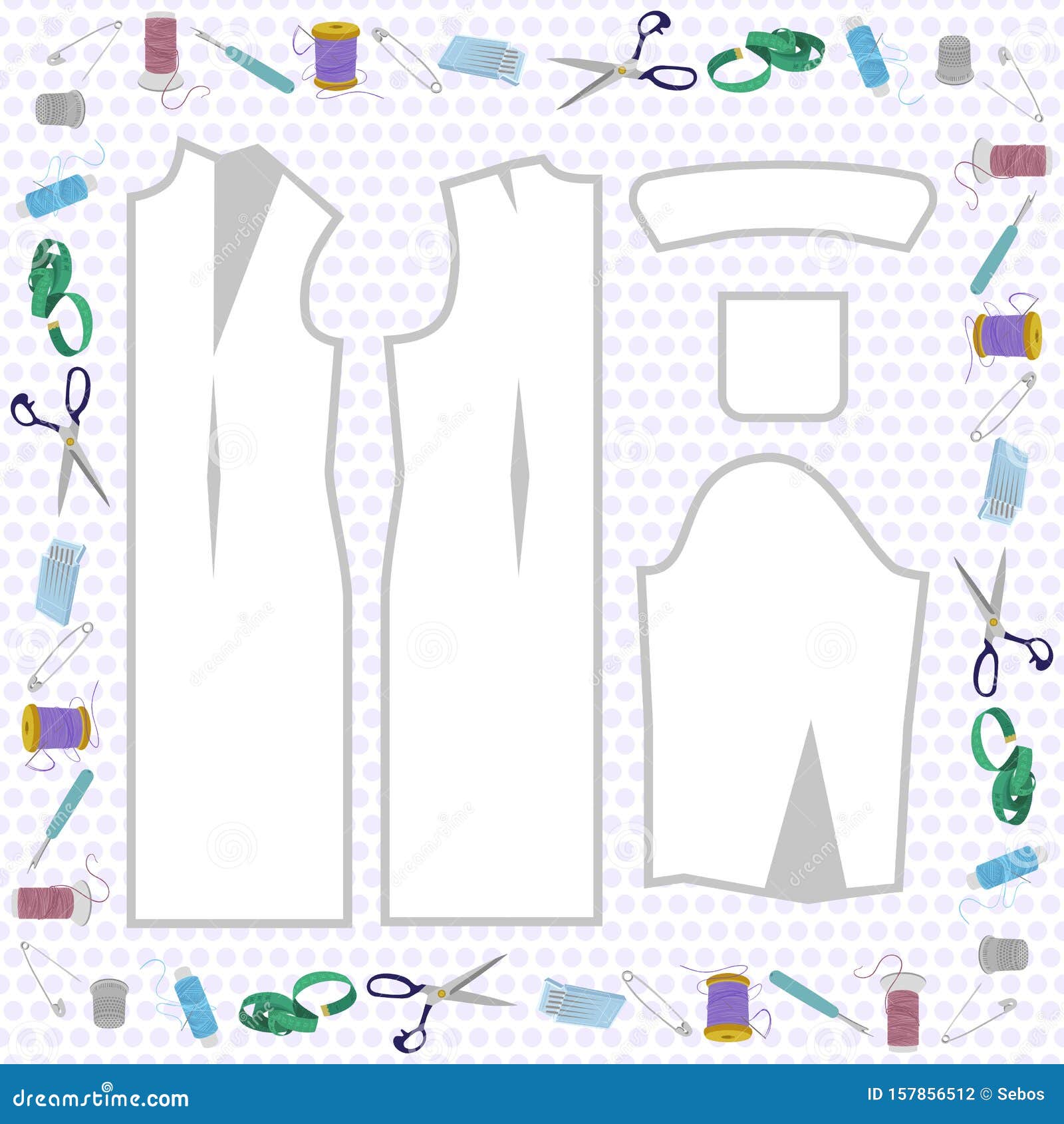 Illustration of a Vector with Sewing Pattern and Sewing Tool Stock ...