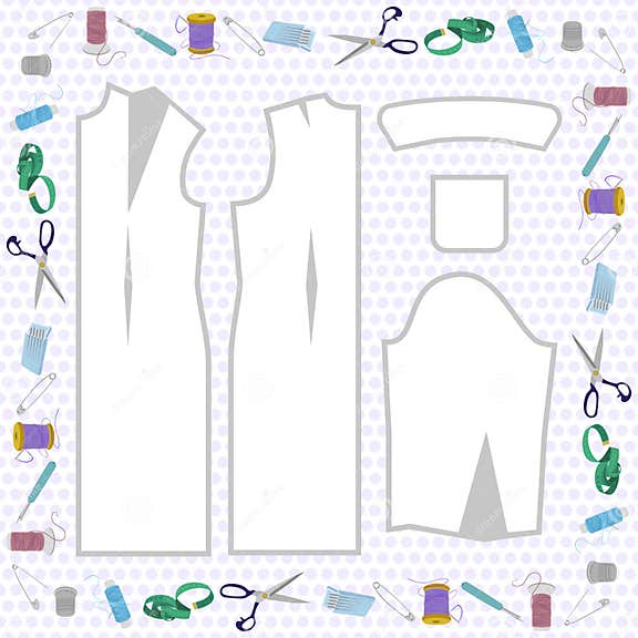 Illustration of a Vector with Sewing Pattern and Sewing Tool Stock ...