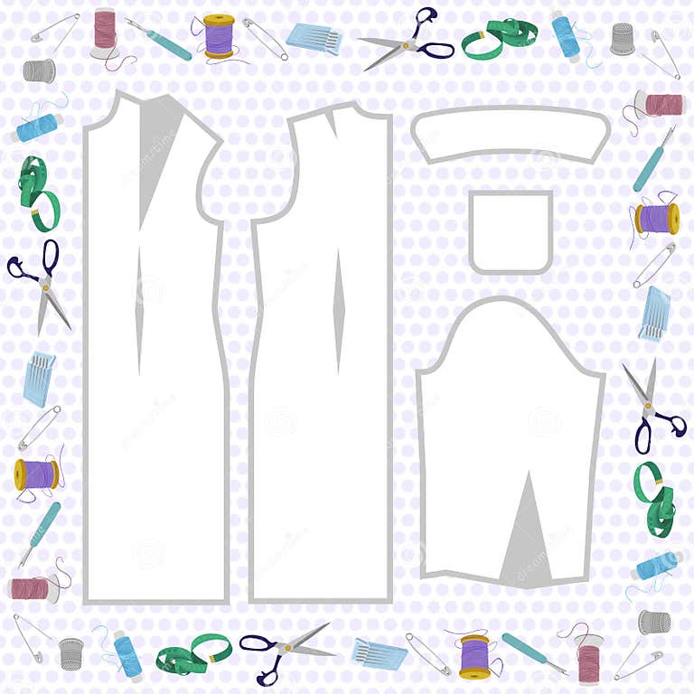 Illustration of a Vector with Sewing Pattern and Sewing Tool Stock ...