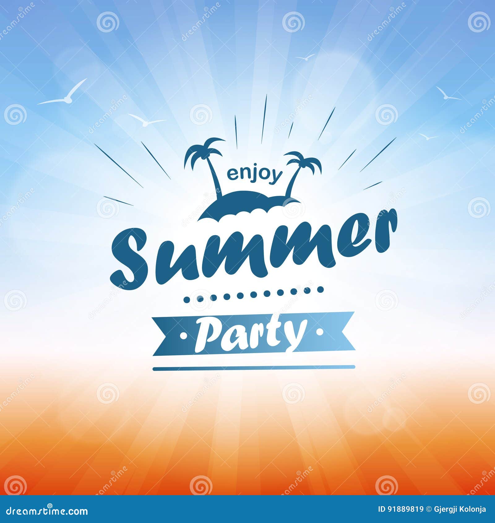 Summer time theme stock vector. Illustration of palms - 91889819