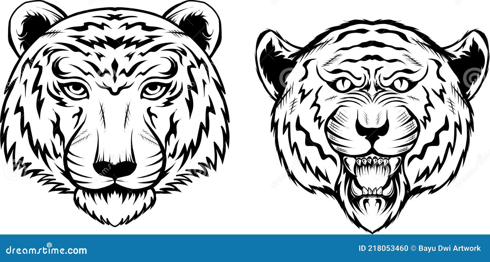 Illustration Vector Two Tiger Head Stock Vector - Illustration of ...