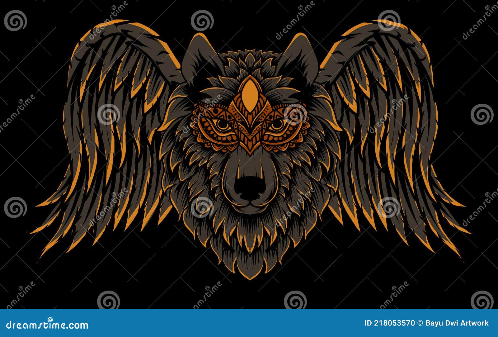 Illustration Vector Wolf Head with Wings Stock Vector - Illustration of ...