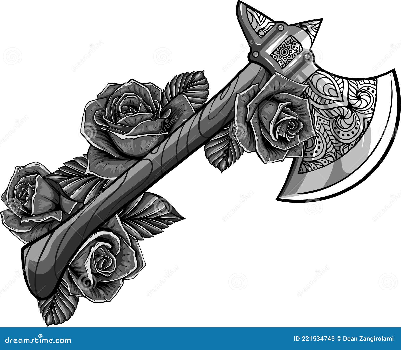 Illustration Vectorielle De La Hache Avec Conception De Roses ...