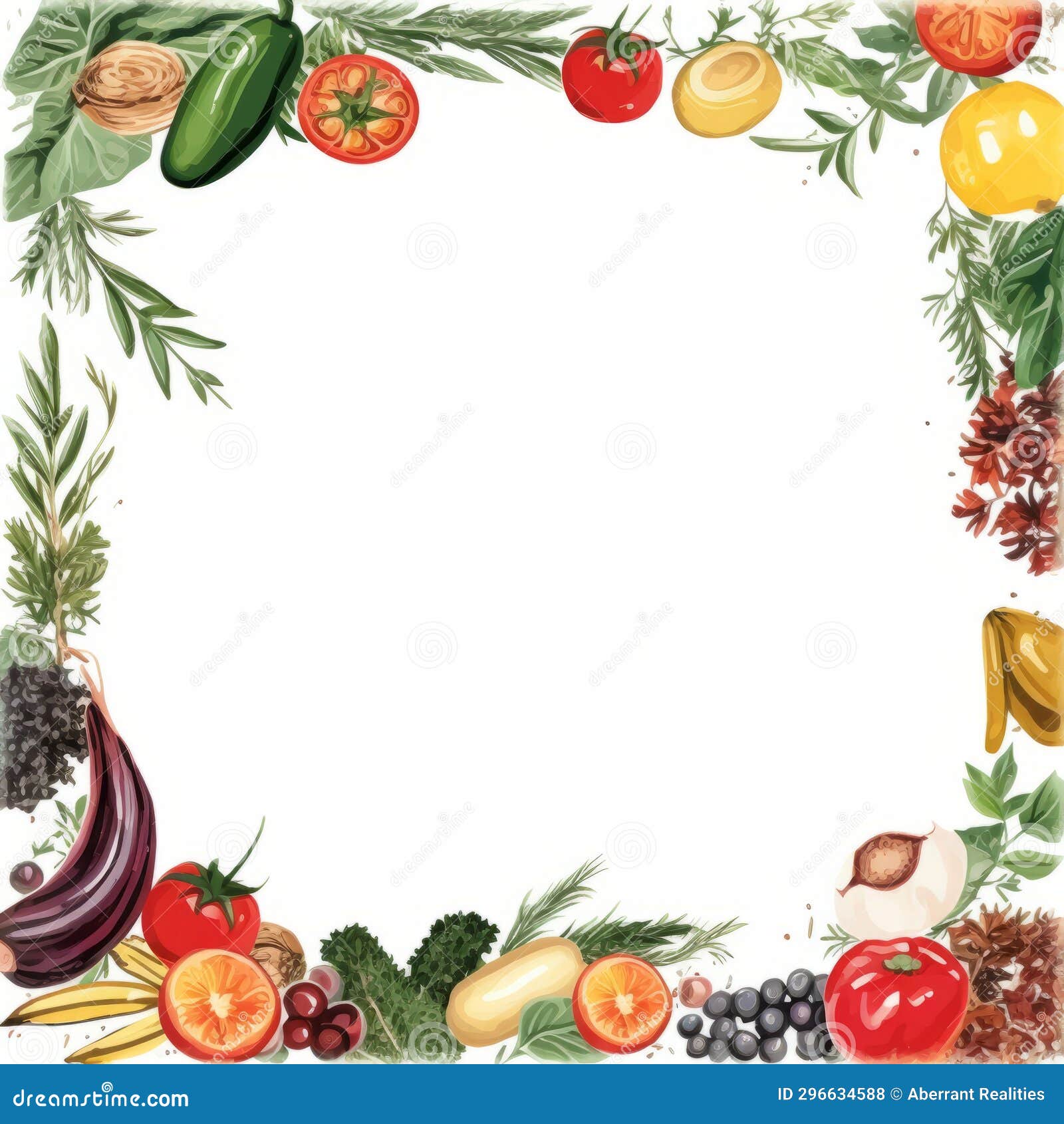 An Illustration of Vegetables and Fruits Arranged in a Square Frame ...