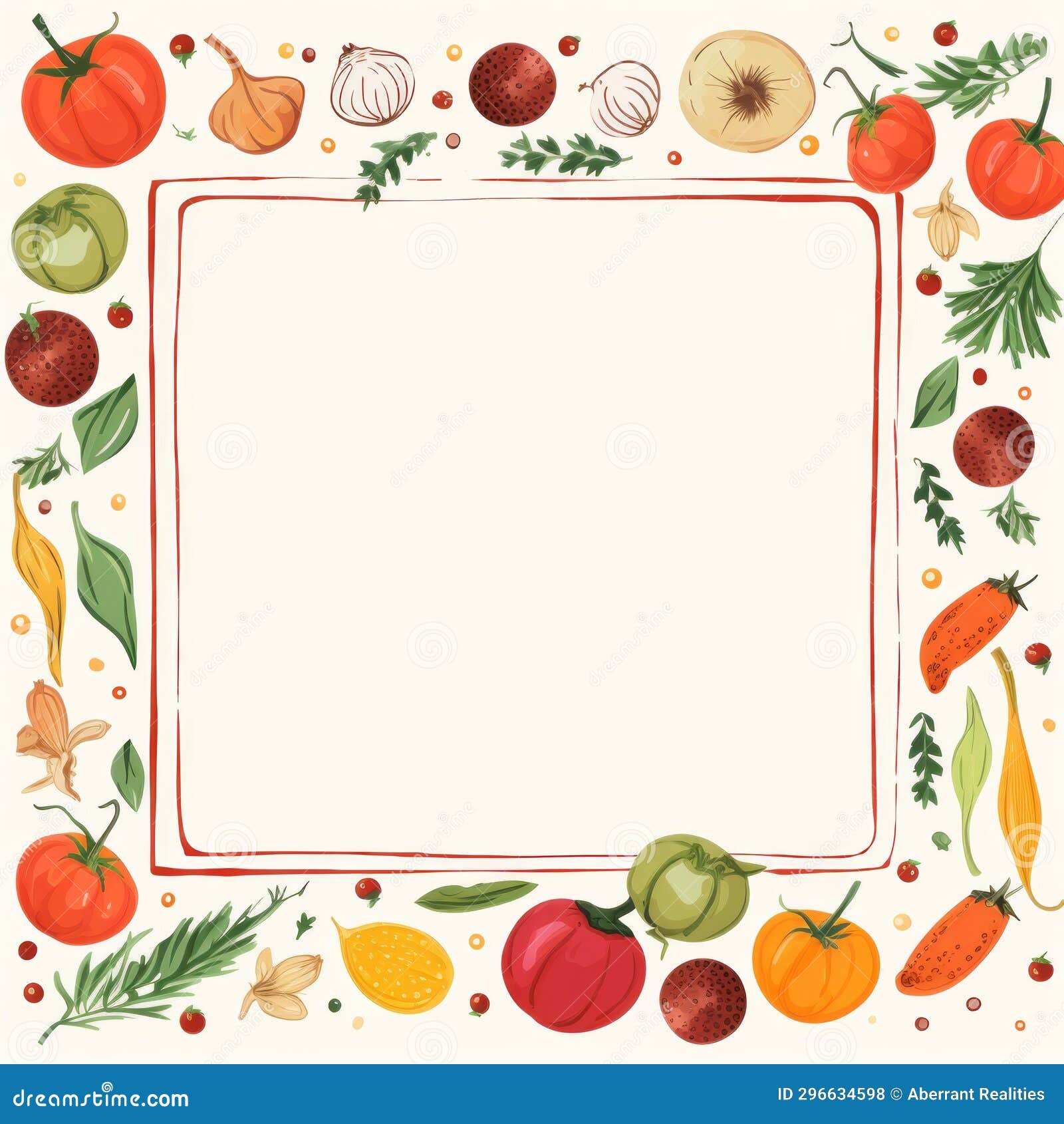 An Illustration of Vegetables and Herbs in a Square Frame Stock Photo ...